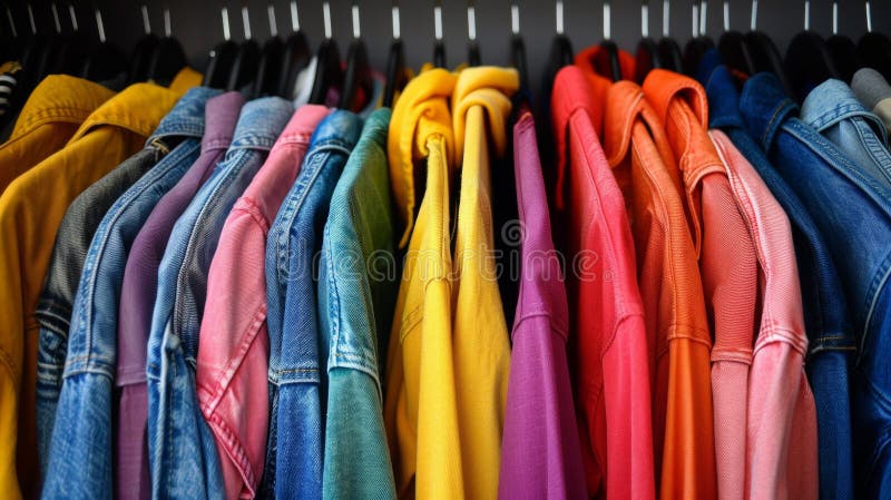 A Rack of Clothes Hanging on a Hanger with Different Colored Shirts, AI ... A Rack of Clothes Hanging on a Hanger with Different Colored Shirts, AI ...
