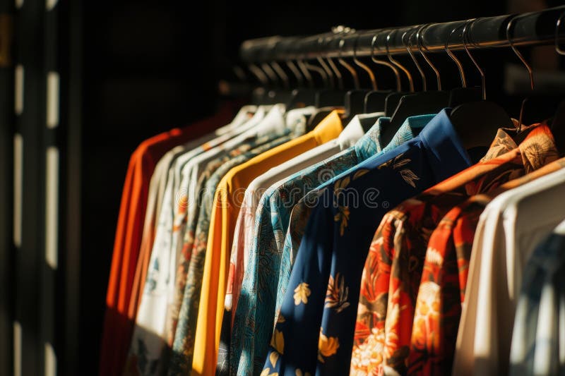 A Rack of Clothes with a Variety of Colors and Patterns Stock Photo ...
