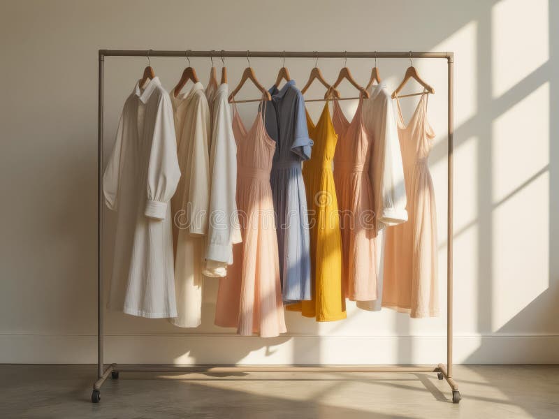 Rack of Clothes with a White Shirt Hanging from the Top Stock Image ...