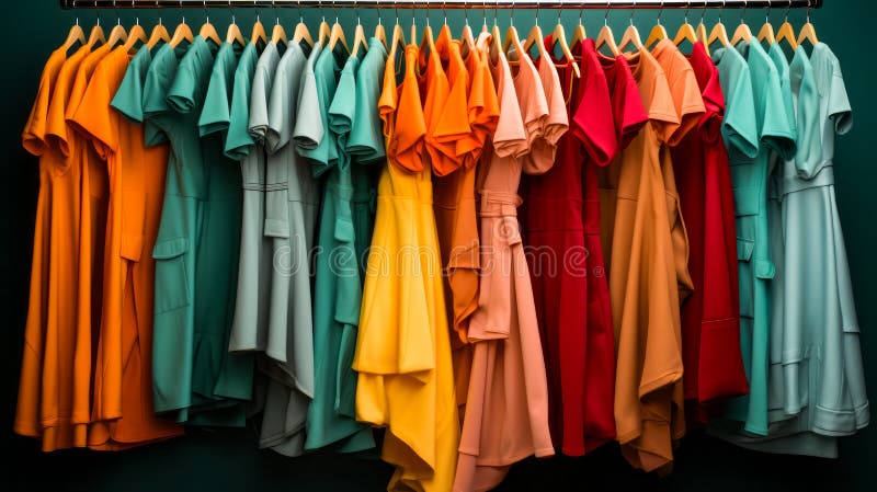 Rack of Different Colored Dresses Hanging on Clothes Rack. Generative ...