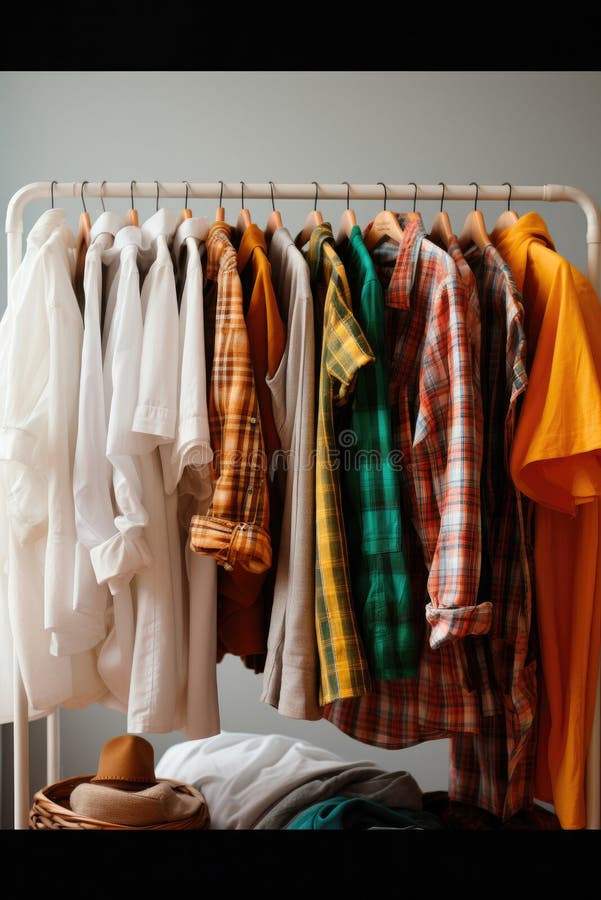 Rack with Different Stylish Clothes at Home Stock Illustration ...