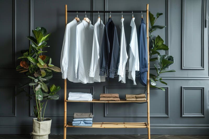 A Rack Filled with Clean Laundry and a Potted Plant, Ideal for a Modern ...