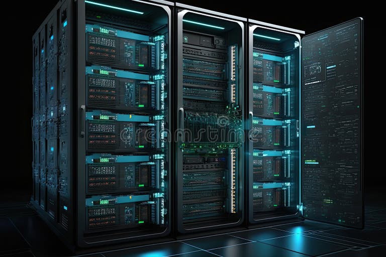 Rack Housing Server Data Storage Hardware in a Data Center. the ...