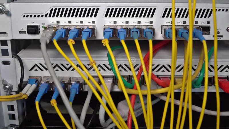 Rack with Internet hub stock video. Video of plug, interior - 94775257