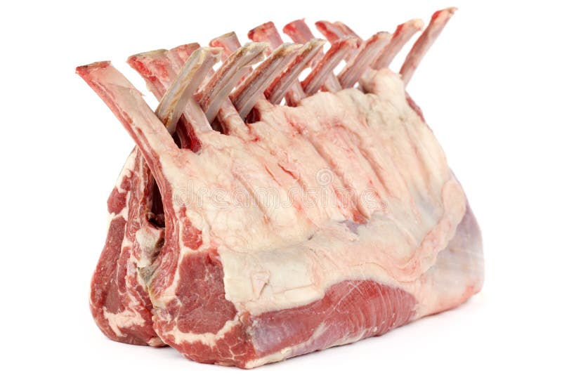 Raw rack of lamb, on white stock image. Image of nutrition - 28610535