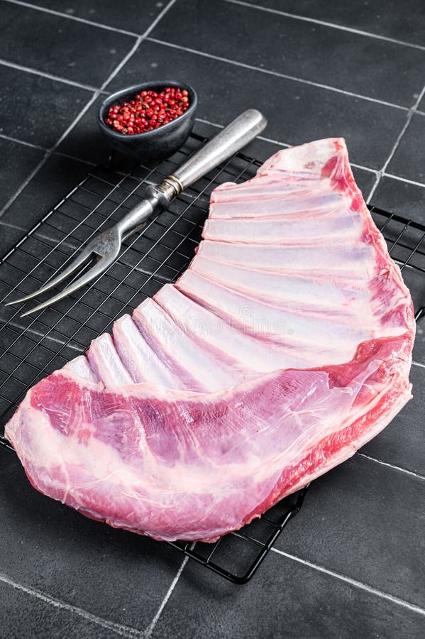 Raw Rack of Mutton Lamb Ribs Isolated on White Background, Top View ...