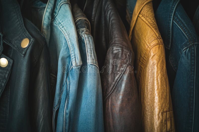 A Rack of Leather Jackets Hanging, Ready for Wear or Display Stock ...