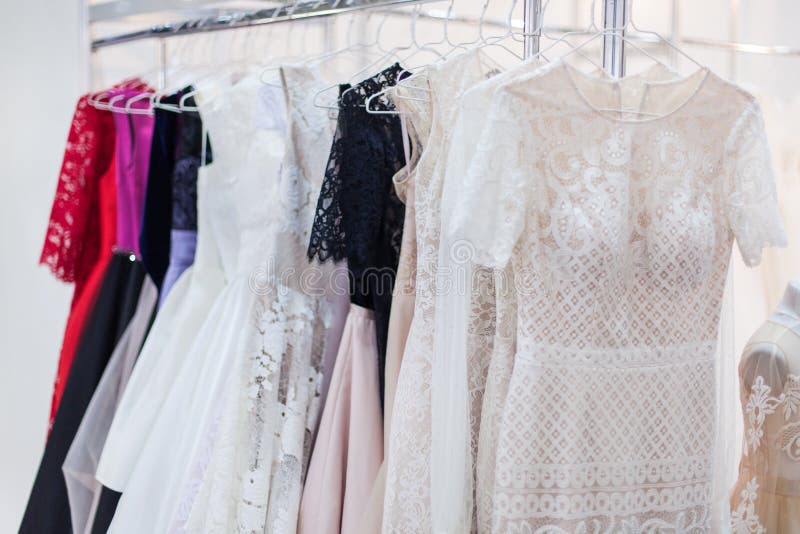 Rack with Lots of Beautiful Dresses. Stock Image - Image of model ...