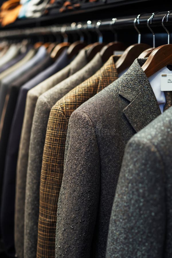 A Row of Suits Hanging on a Rack in a Clothing Store Stock Photo ...
