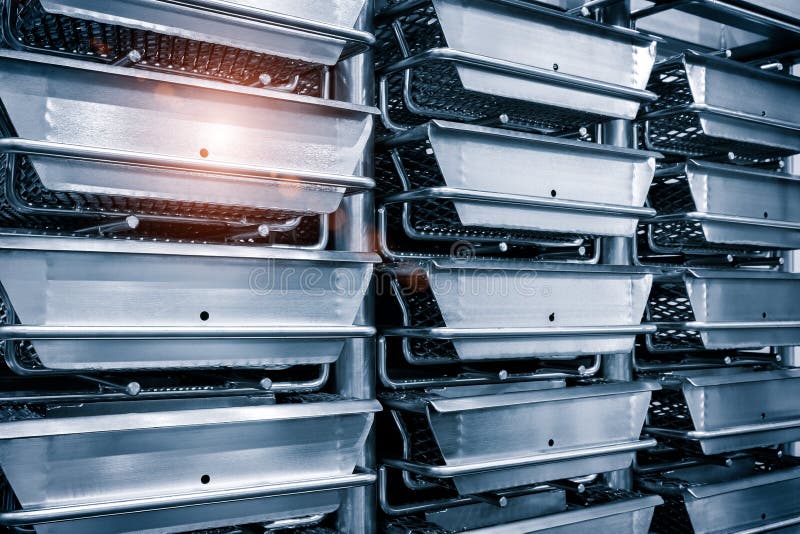 Rack with Metal Containers for Cooking Food Stock Photo - Image of food ...