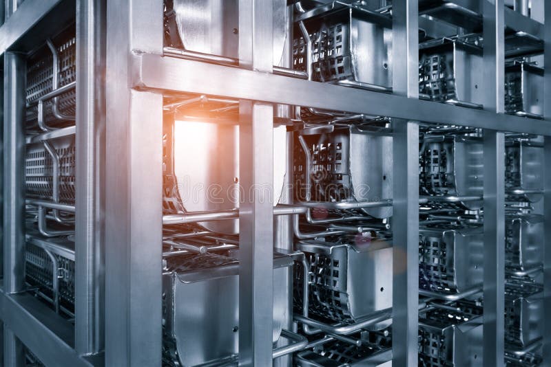 Rack with Metal Containers for Cooking Food Stock Image - Image of ...