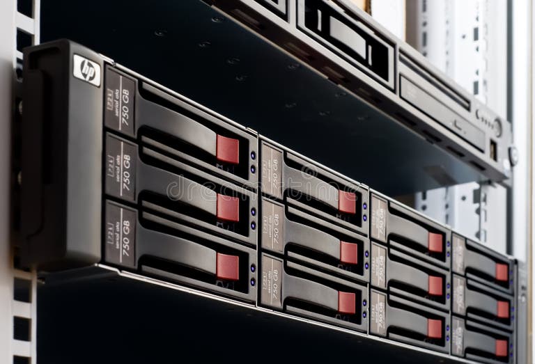 Rack-mounted disk array editorial photography. Image of communication ...