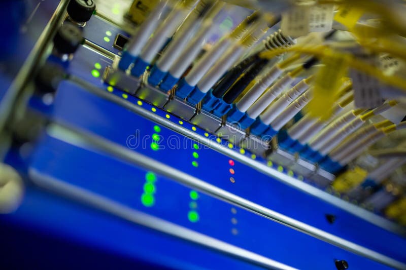 Rack-mounted Fiber-optic Patch Panel is Showing in Flat-style with Blue ...