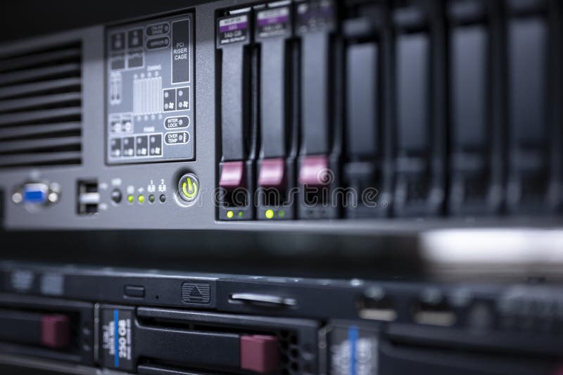 Rack-mounted Server with Hard Disk Slots, Green LED Illuminated Buttons ...
