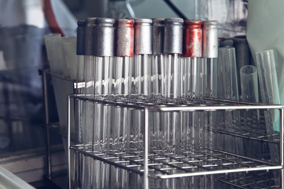 Rack with old lab tubes stock image. Image of cell, development - 71139993