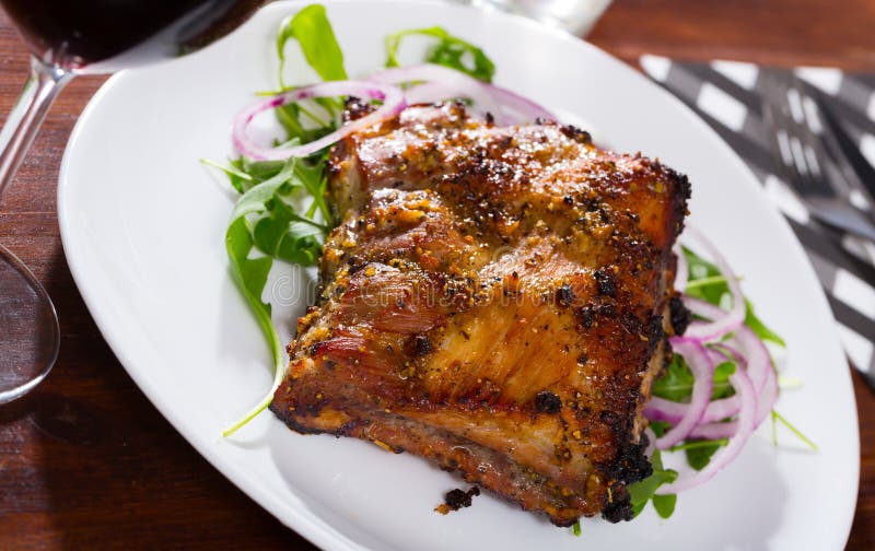 Rack of pork with greens stock image. Image of sliced - 255238797