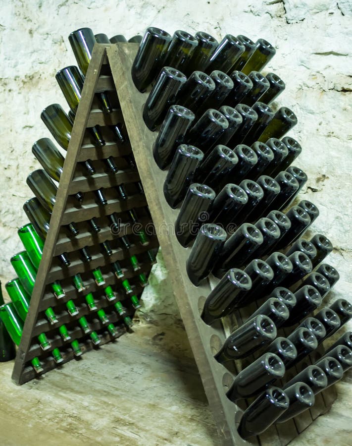 Rack for the Process of Remuage of Champagne Bottles. Stock Image ...
