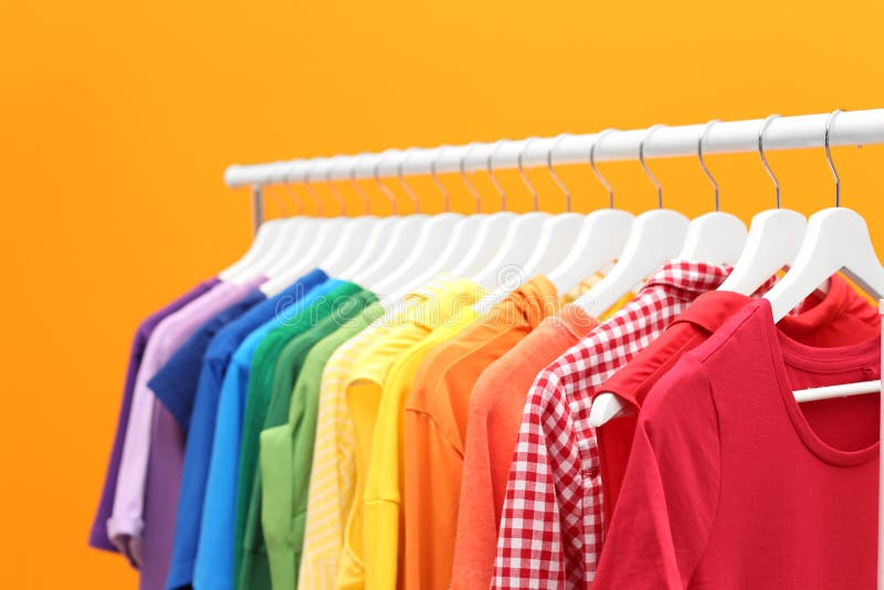 Rack with rainbow clothes stock image. Image of palette - 119190395