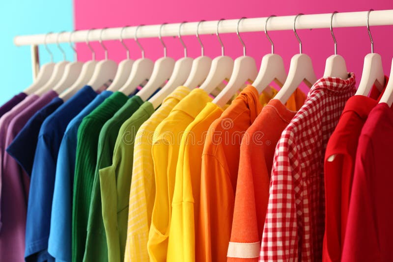 Rack with rainbow clothes stock image. Image of rainbow - 118637889