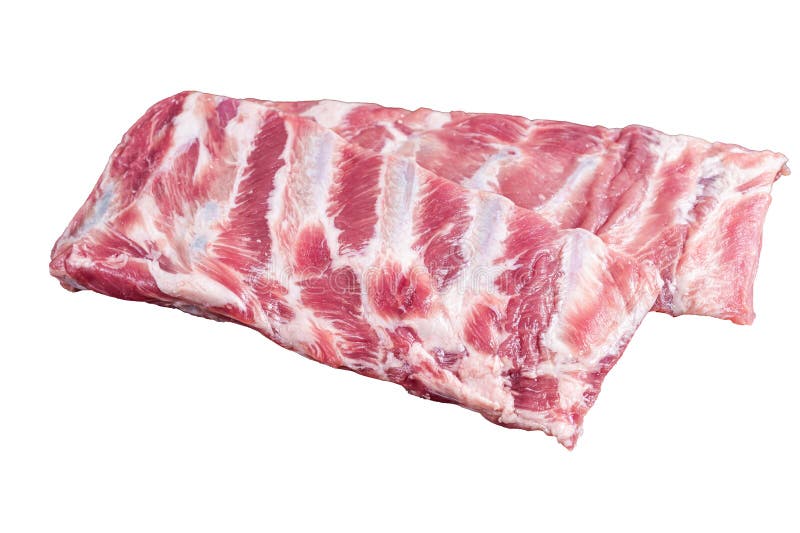 Rack of Raw Pork Spare Ribs on Butcher Table. Isolated on White ...