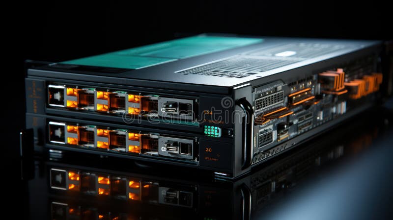 A Rack Server on a Black Background Stock Image - Image of circuit ...