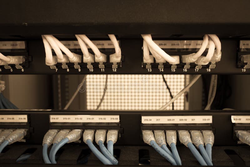 Rack Main Server Internet Connected with Cluttered LAN Cables. Stock ...