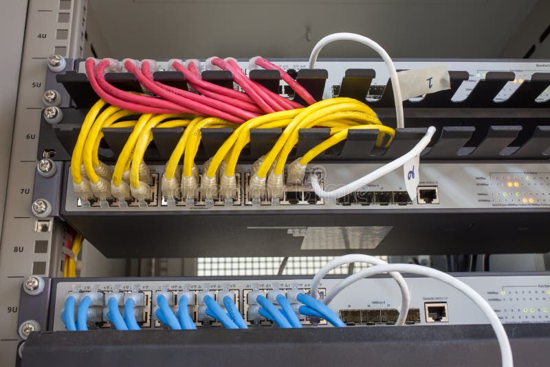 Rack Server Internet Connected with LAN Cables. Stock Image - Image of ...