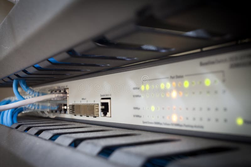 Rack Main Server Internet Connected with Cluttered LAN Cables. Stock ...