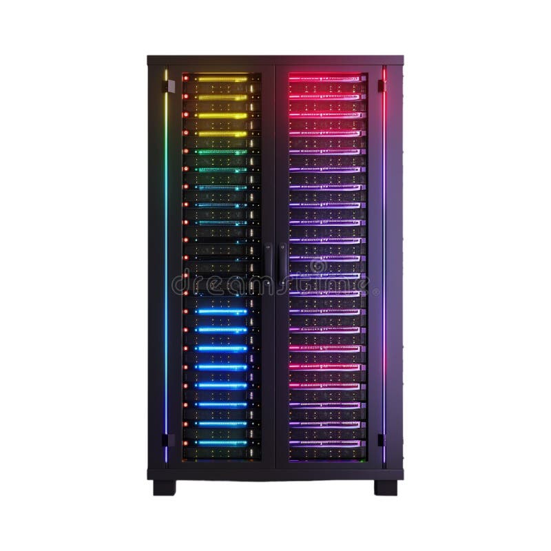 Rack of Servers in Data Centers in Neon Light on Transparent Background ...