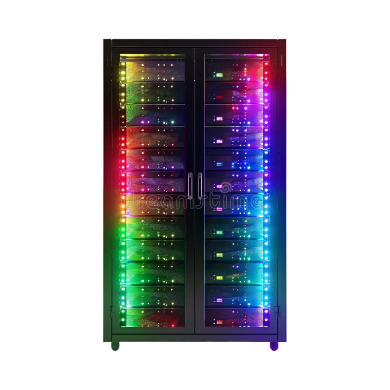 Rack of Servers in Data Centers in Neon Light on Transparent Background ...