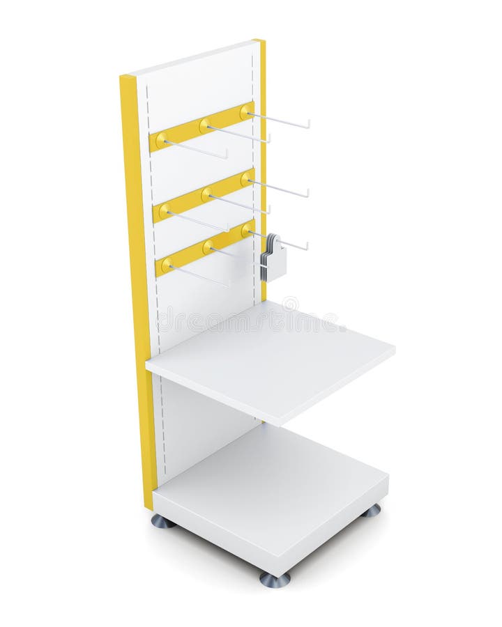 Rack with Shelves and Hooks for Goods on a White Backgr Stock ...