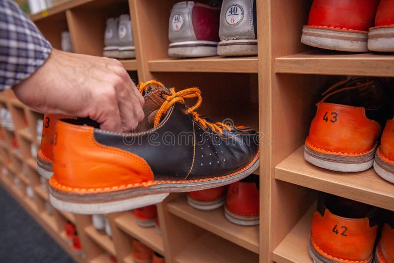 Rack with Shoes for Bowling in Different Size Stock Image - Image of ...