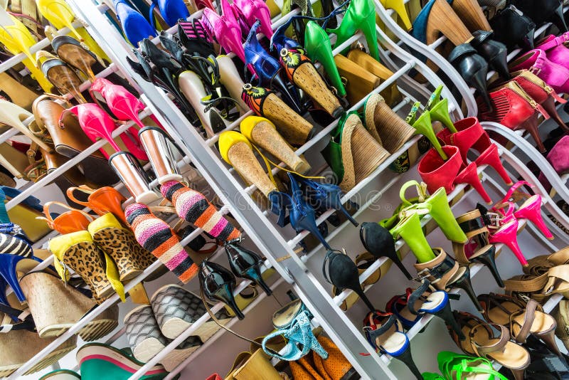Rack of Shoes in Shop or Department Store Stock Image - Image of ...