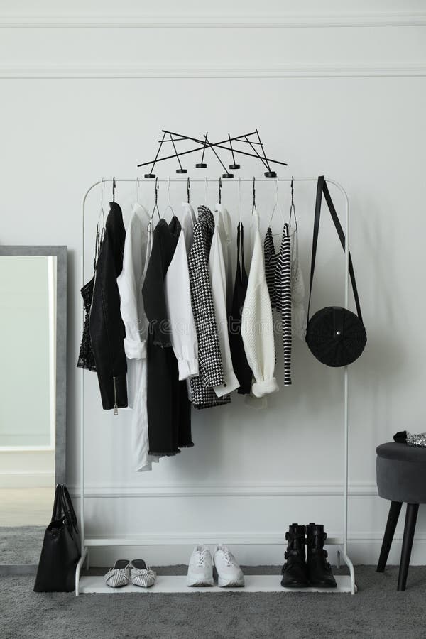 Rack with Stylish Clothes in Modern Dressing Room Stock Photo - Image ...