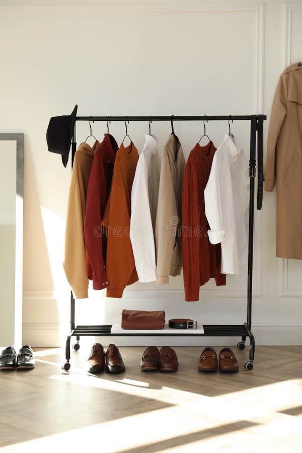 Rack with Stylish Clothes in Modern Dressing Room Stock Photo - Image ...