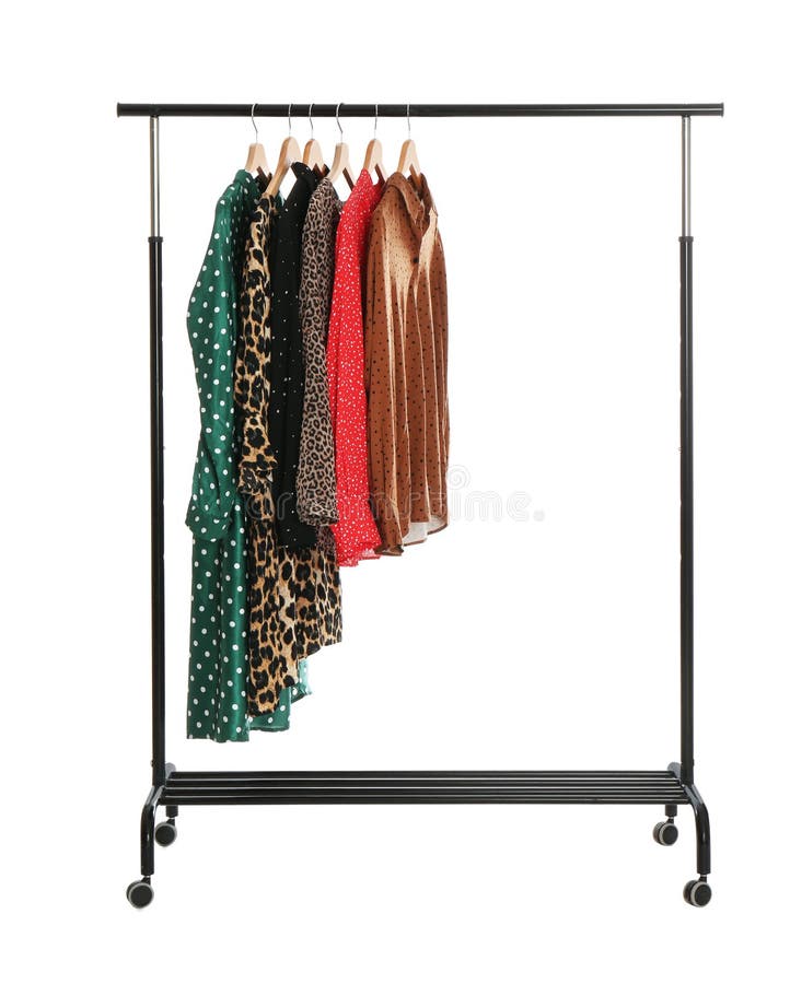 Rack with Stylish Women`s Clothes Isolated on White Stock Photo - Image ...