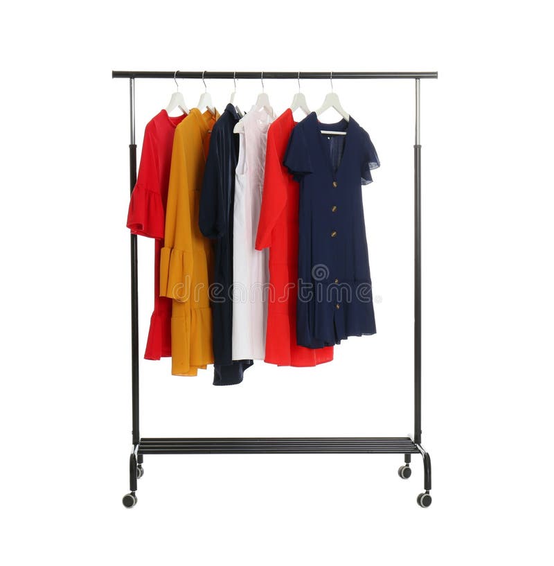 Rack with Stylish Women`s Clothes Isolated on White Stock Image - Image ...