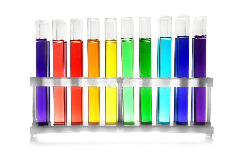 Rack with Test Tubes of Color Liquid Isolated. Solution Chemistry Stock ...