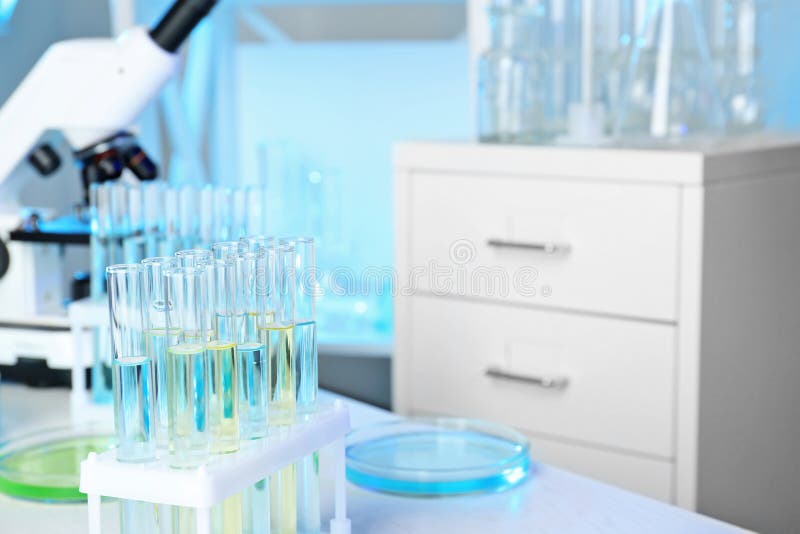 Rack with Test Tubes in Laboratory. Stock Image - Image of rack ...