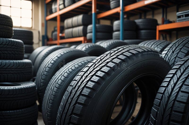 Rack of Tires in Mechanic Workshop Stock Illustration - Illustration of ...