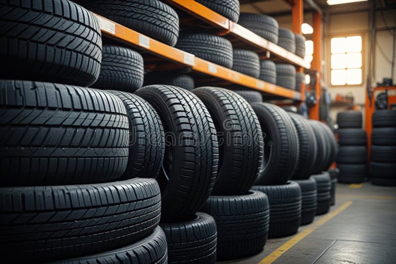Rack of Tires in Mechanic Workshop Stock Illustration - Illustration of ...