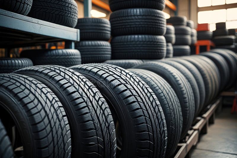 Rack of Tires in Mechanic Workshop Stock Illustration - Illustration of ...