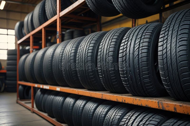 Rack of Tires in Mechanic Workshop Stock Illustration - Illustration of ...