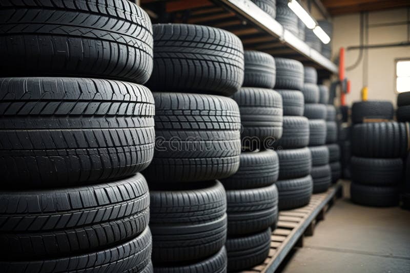 Rack of Tires in Mechanic Workshop Stock Illustration - Illustration of ...