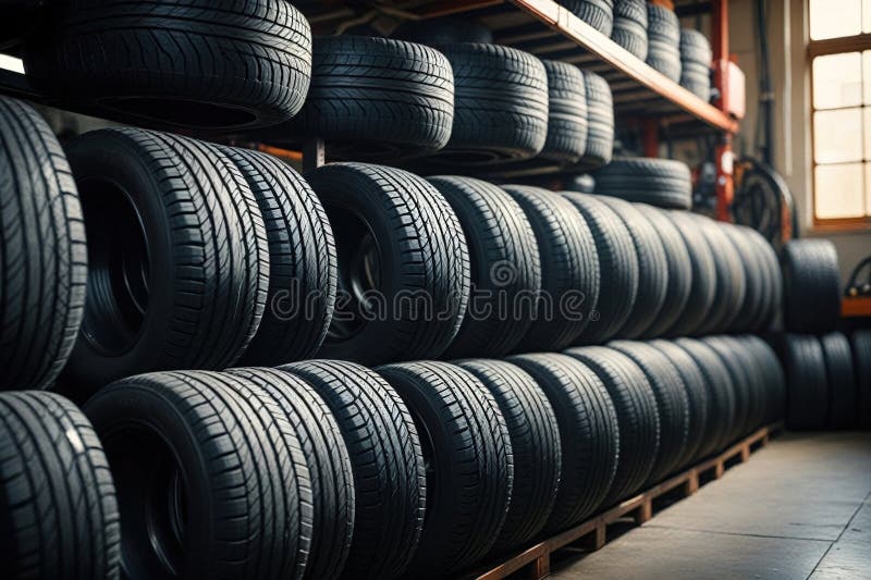 Rack of Tires in Mechanic Workshop Stock Illustration - Illustration of ...