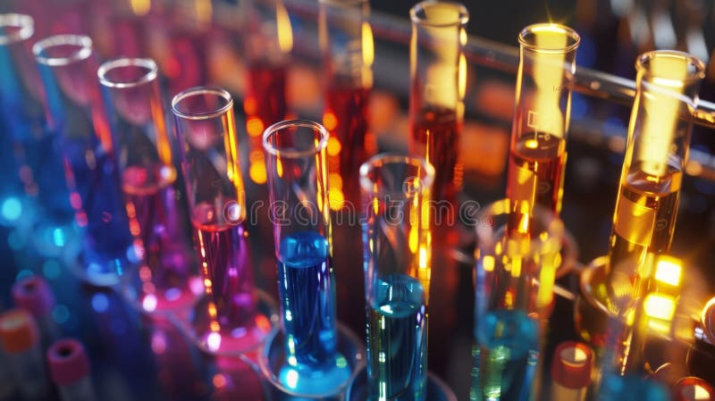 A Rack of Various Sized Test Tubes Holding Colorful Liquids Stock Image ...