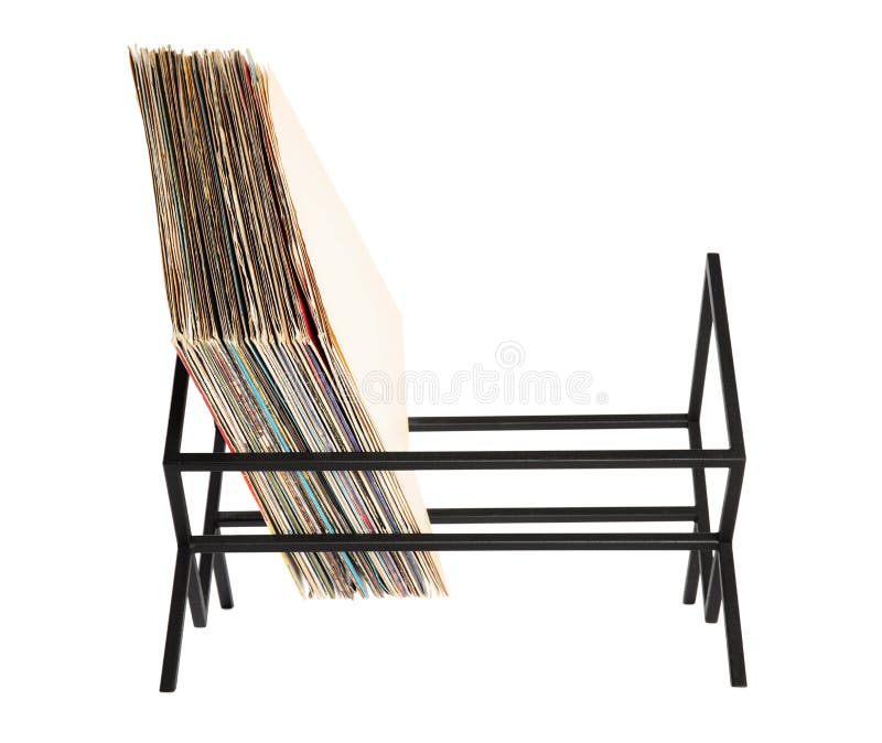 Rack with Vinyl Records in Sleeves on White Background Stock Photo ...