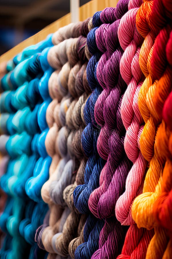 Rack of Yarns in Store with Colors of Different Colors. Generative AI ...