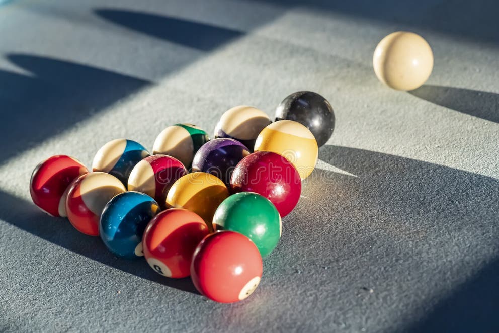 A Racked Up Triangle of Billiard Balls Ready for a Game of Pool Stock ...