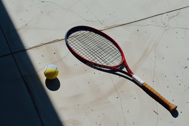 Racket and Ball on Concrete Floor, Sun Casting Long Shadows Stock Image ...
